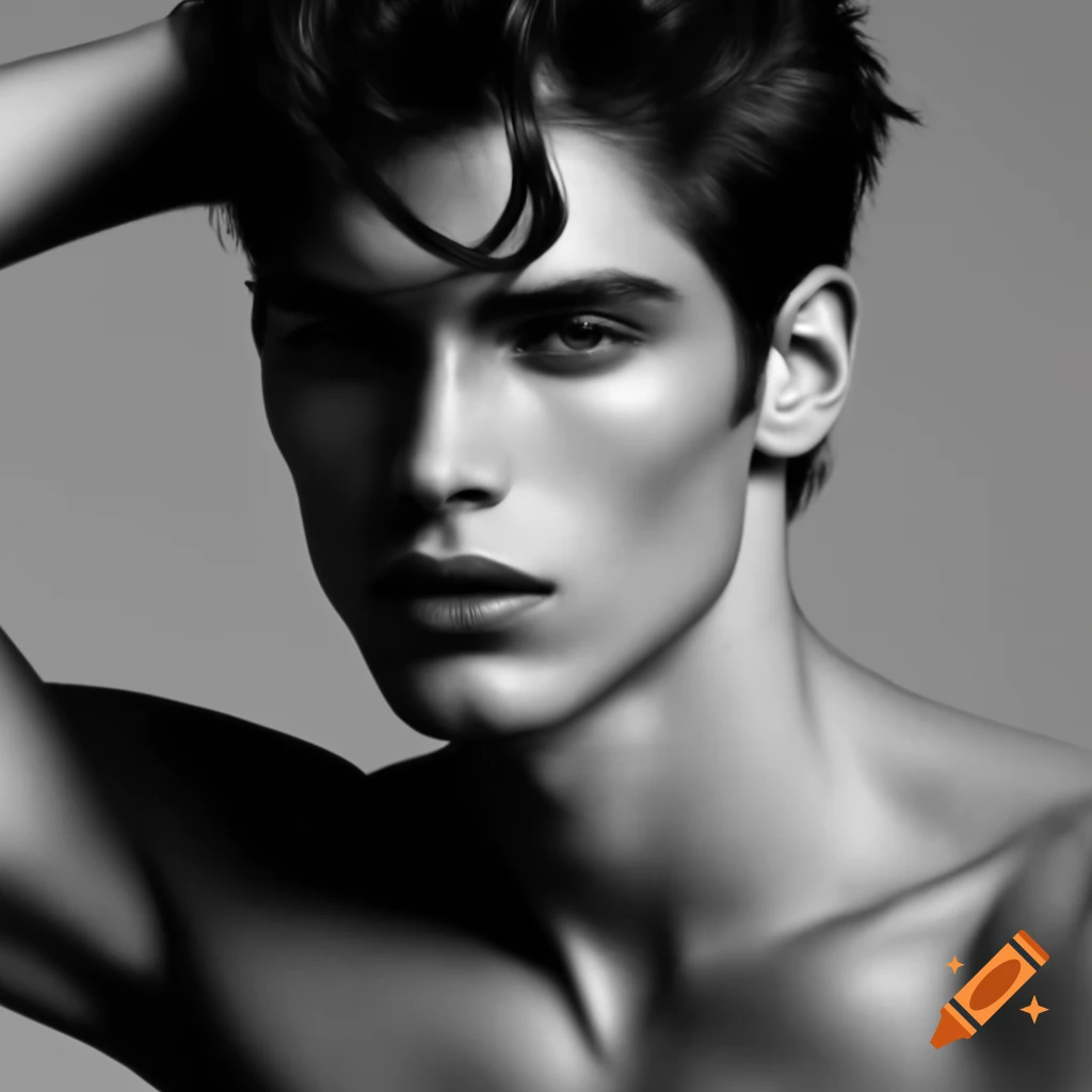 Confident male supermodel in jeans and cape posing in studio on Craiyon