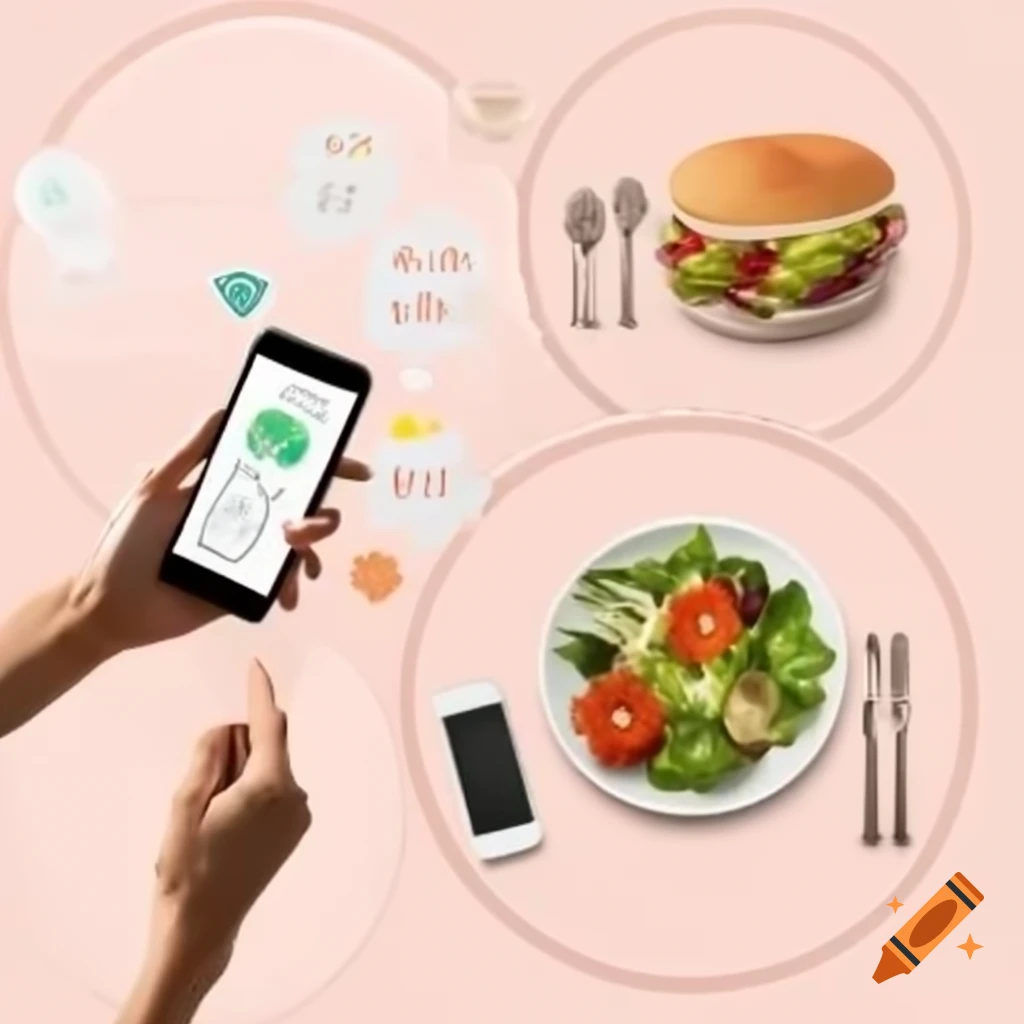 Smart plate with food and digital scanner displaying data on Craiyon