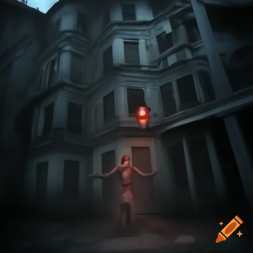 Old multi-storey building with shadow resembling a scarecrow under ...