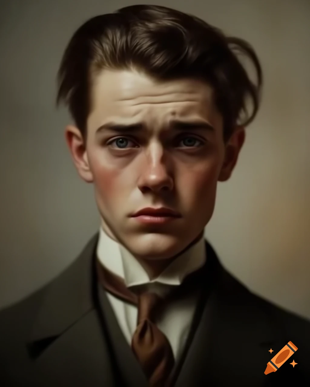 Realistic portrait of a tired young man from the 1920s on Craiyon