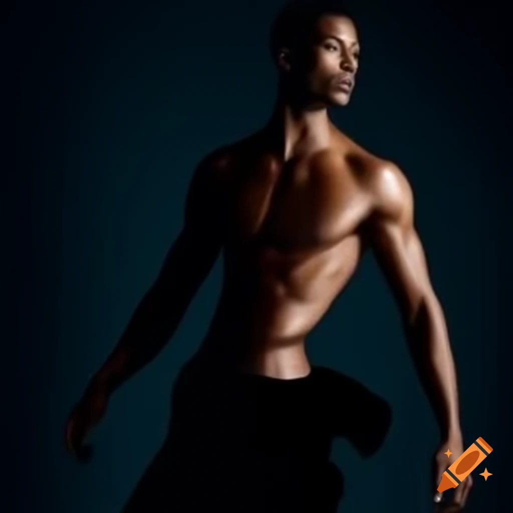 Masculine male supermodel in high contrast lighting, dynamic pose on ...