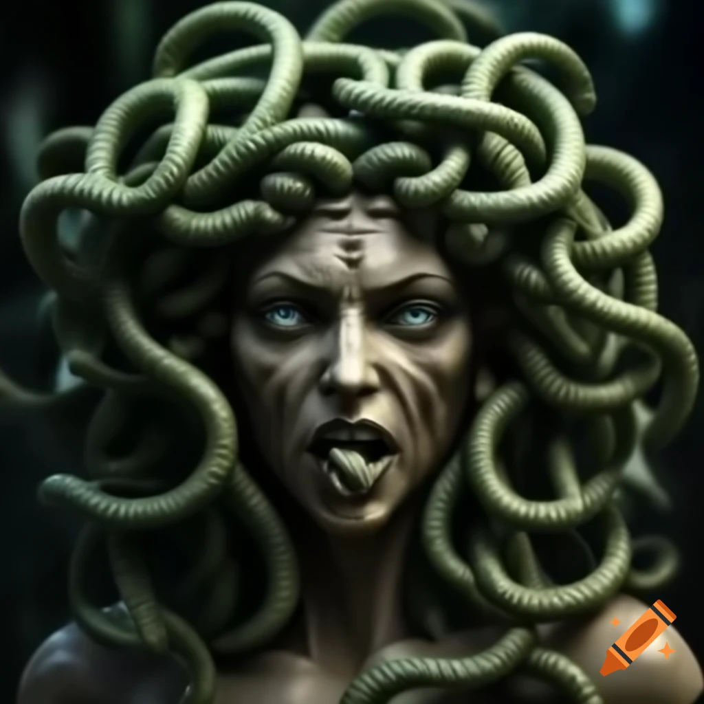 Medusa goddess dancing, intricately detailed and realistic, in stone ...