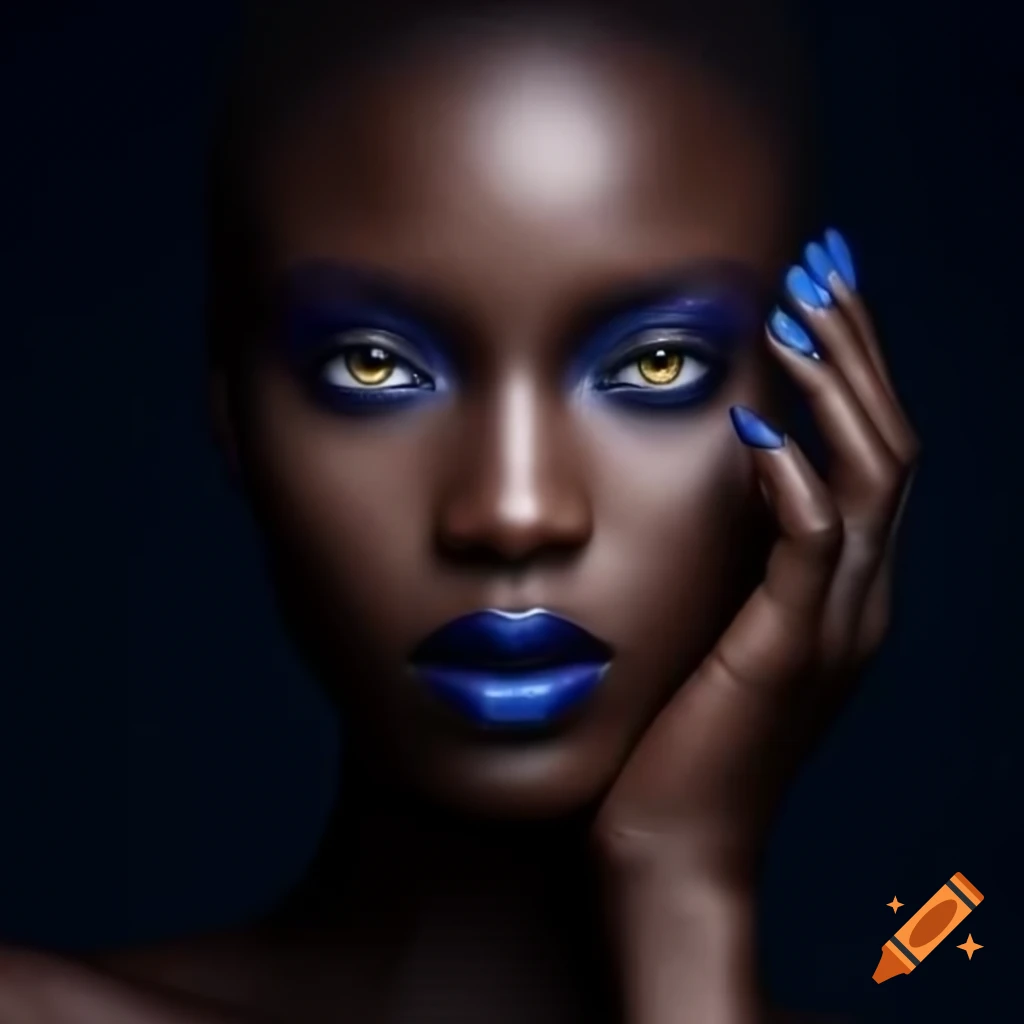 Portrait of intense gazing woman in extravagant fashion with dark ...