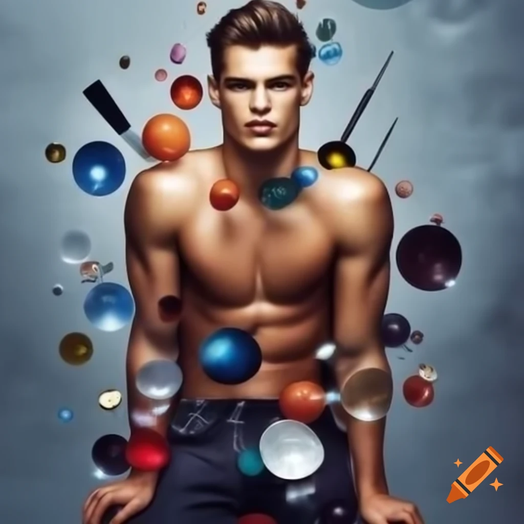Confident male supermodel in studio shoot with high contrast colors on ...