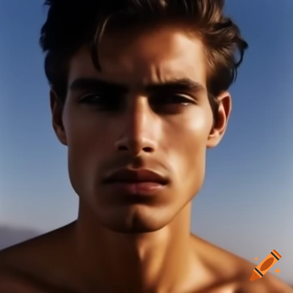 Confident male supermodel in studio with Greek letters and colorful ...