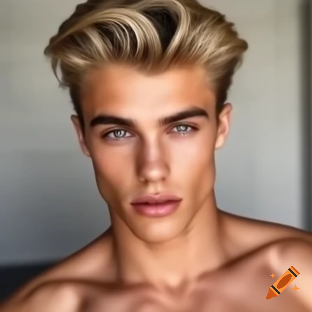 Full body shot of male supermodel with blonde hair on Craiyon