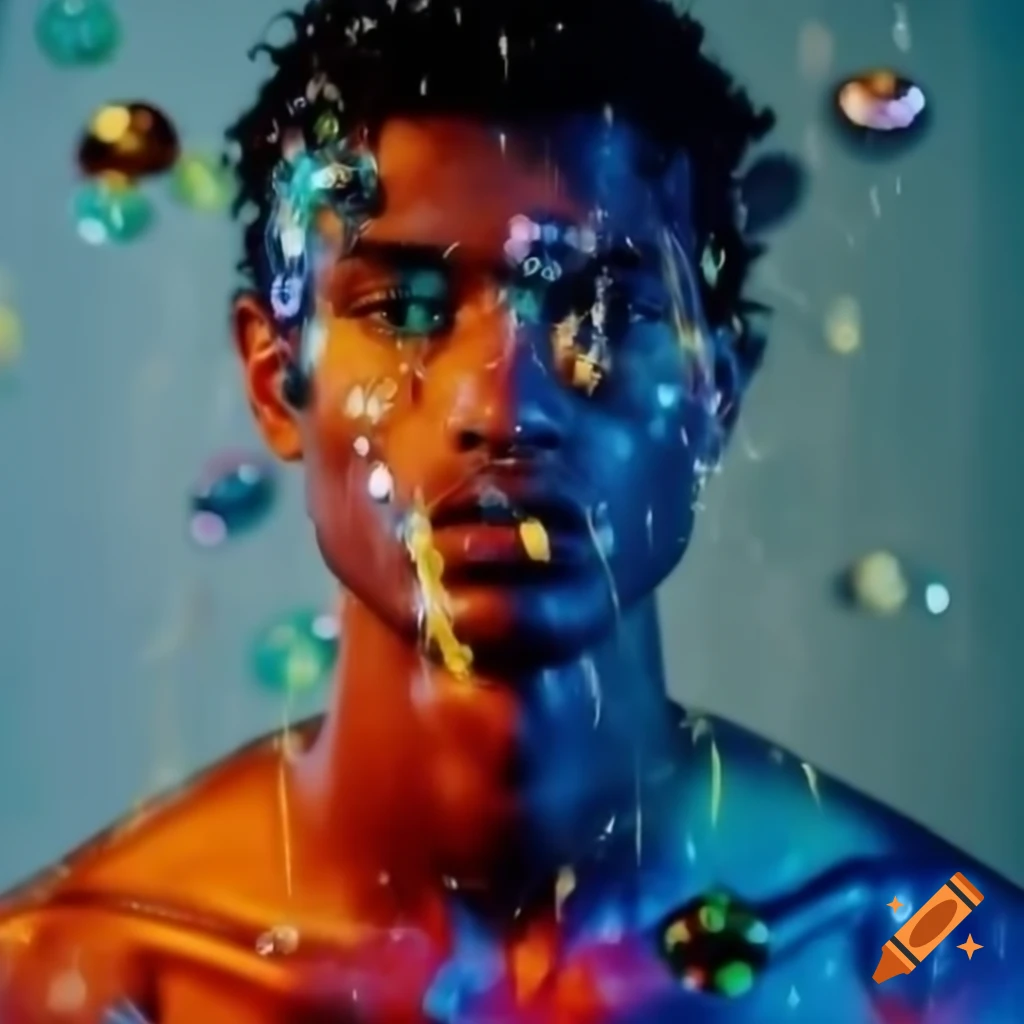 Male supermodel in studio shoot with high contrast colors and creative ...