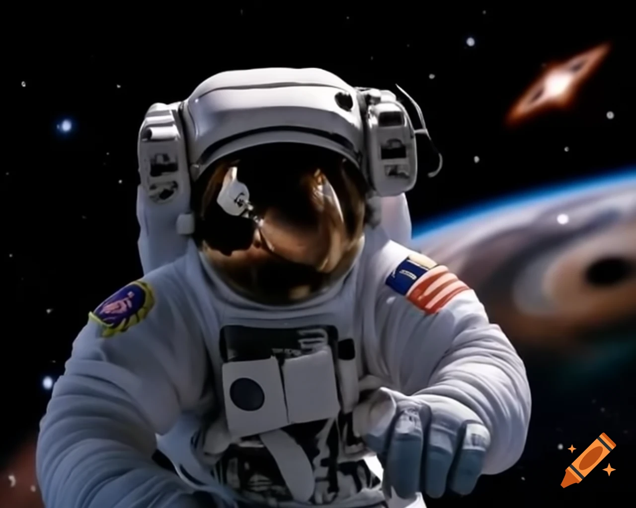 Astronaut exploring Messier 87 galaxy near black hole on Craiyon