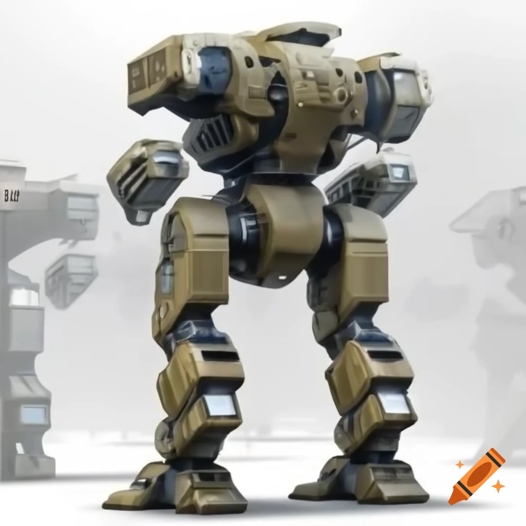 Humanoid sci-fi mech with reflective metallic armor and intricate ...