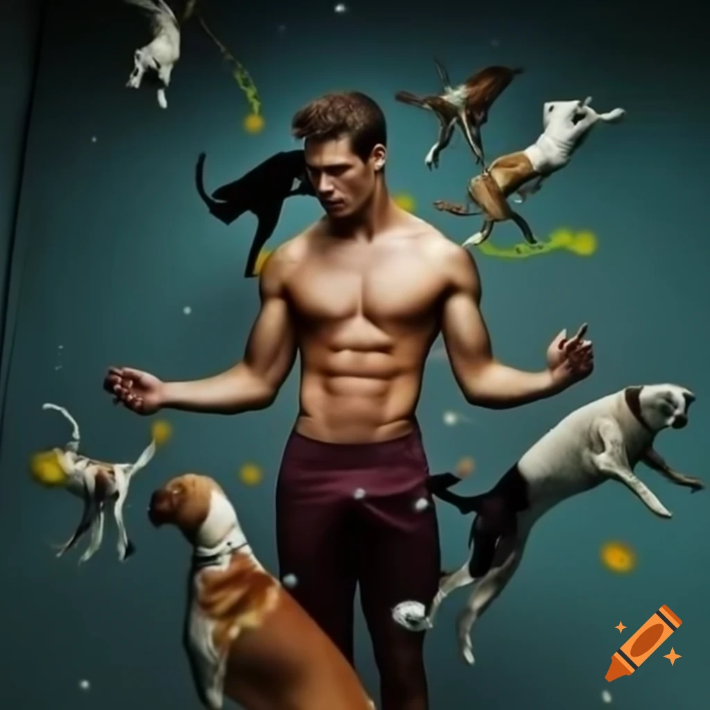 Male supermodel in studio shoot, high contrast colors, turning ...