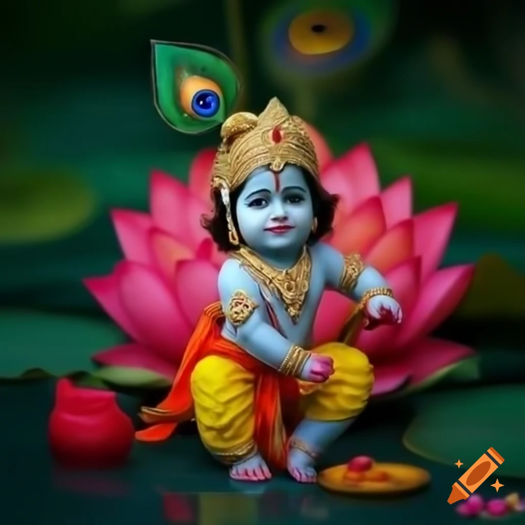 Lord Rama with bow drawn amidst lotus and peacock feather motifs, rich ...