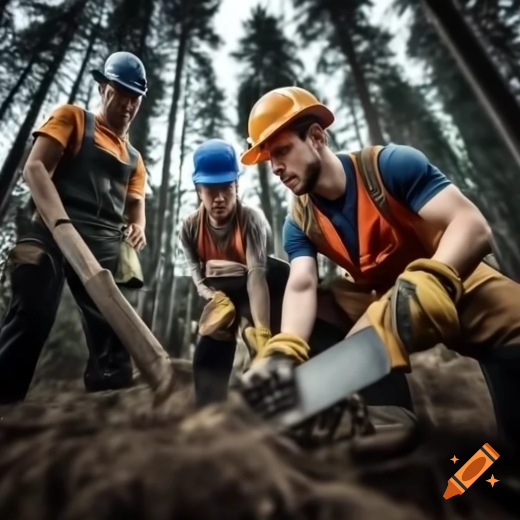 Young professionals competing in forestry skills with trees in the ...