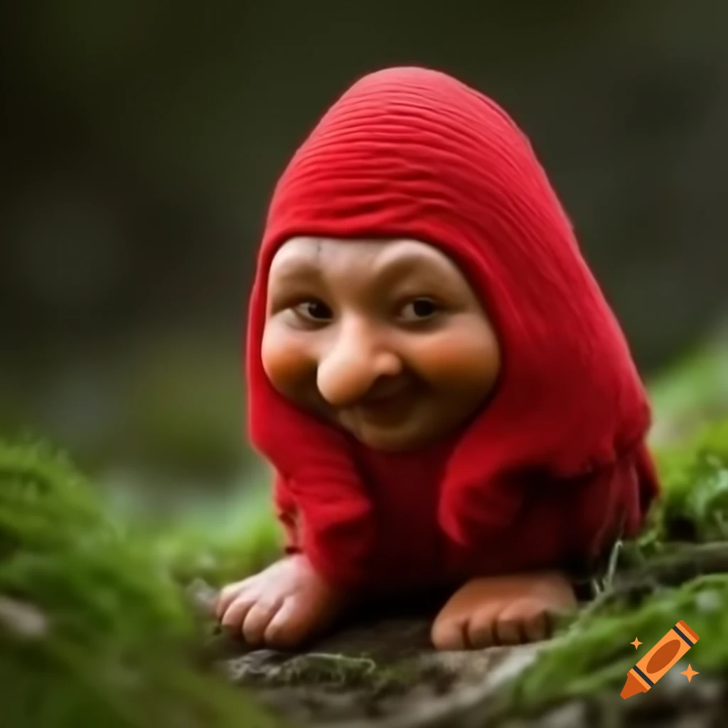 Mischievous red gnome with big feet and hairy features on Craiyon