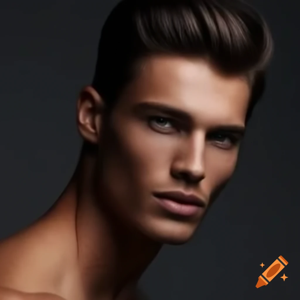 Confident male supermodel in studio shoot with high contrast colors on ...