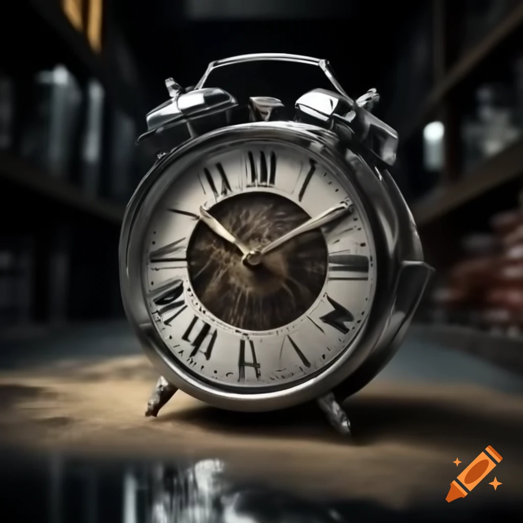 Mysterious clock with no hands or numbers, made of shimmering glass in ...