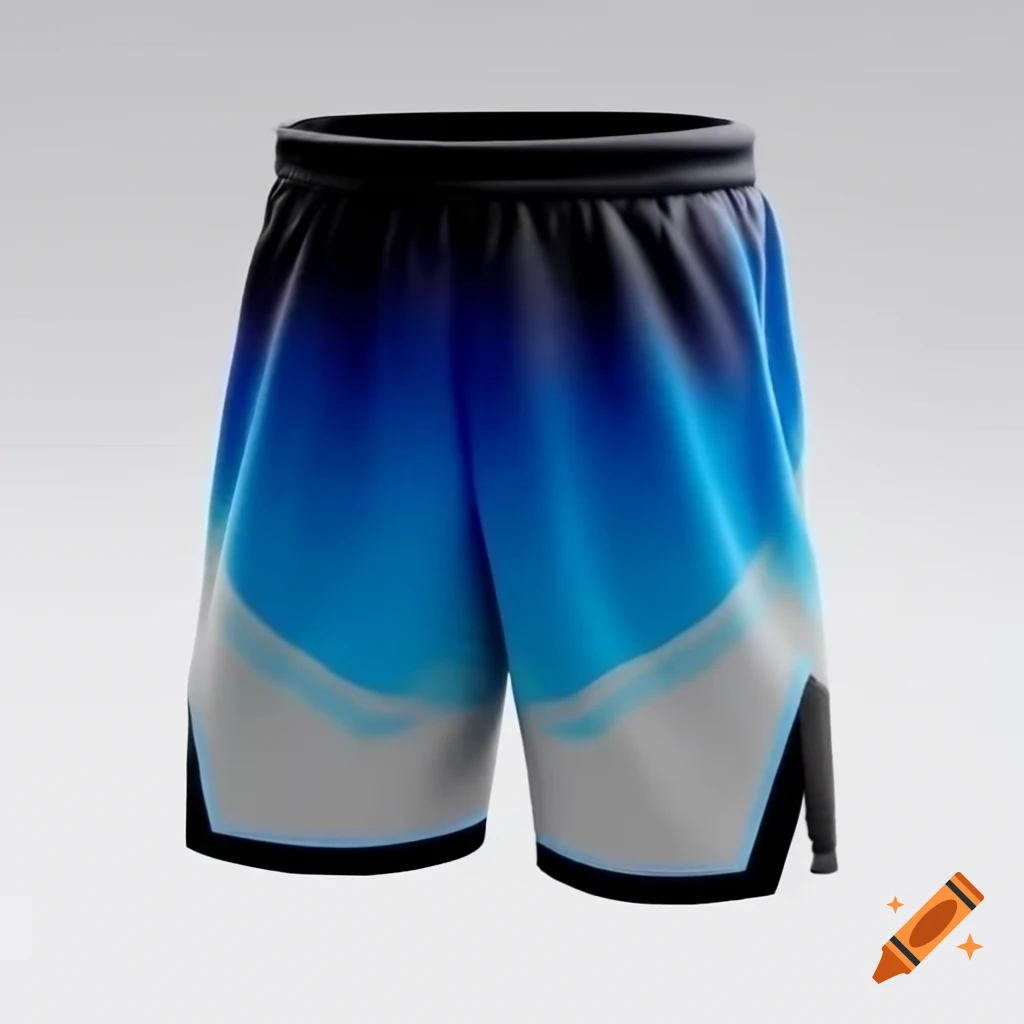 Vibrant blue and black gradient basketball shorts design on Craiyon