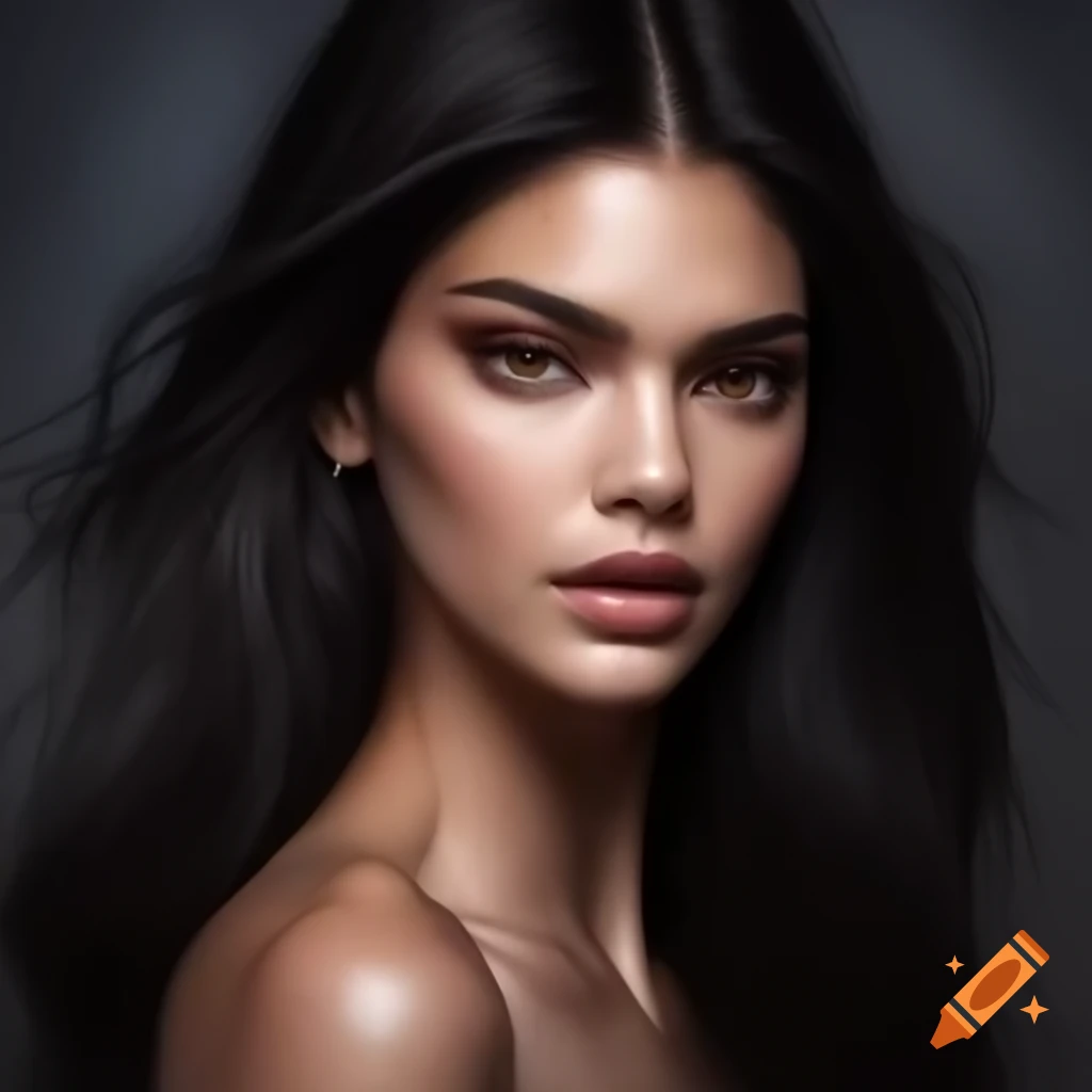 Realistic portrait of a woman with model-like elegance and delicate ...