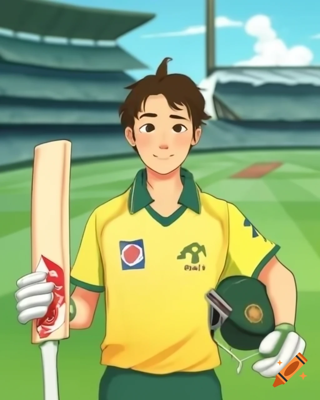 Ghibli-style anime portrait of cricketers with bats and wicketkeeping ...