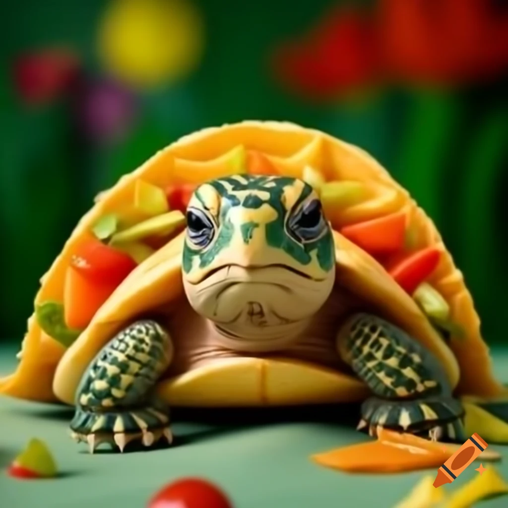 Turtle designed as a taco, combining sea life and cuisine on Craiyon