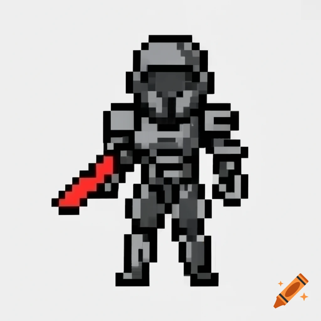 16-bit pixel art of sci-fi soldier in dark armor with melee weapon on ...