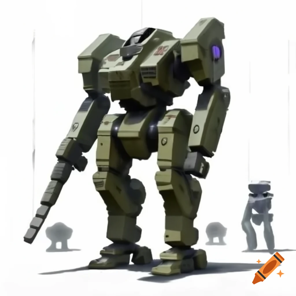 Humanoid sci-fi mech with reflective metallic armor and intricate ...