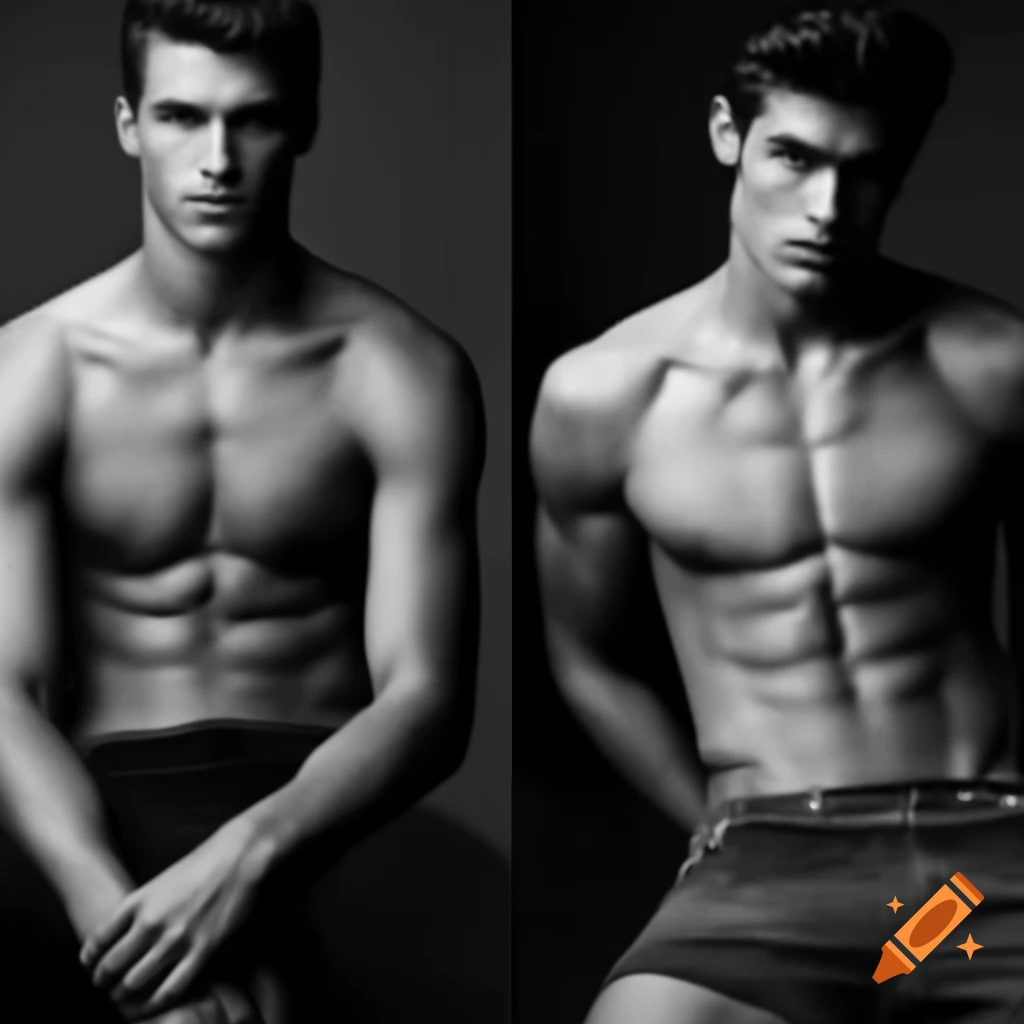 Male supermodel in studio turning with high contrast colors on Craiyon