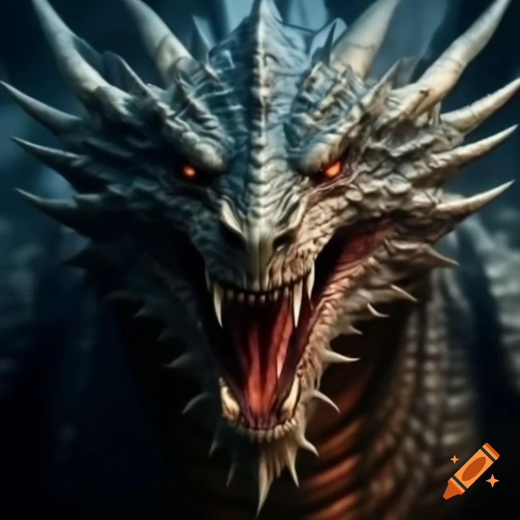 Dragon featuring sabertooth fangs on Craiyon