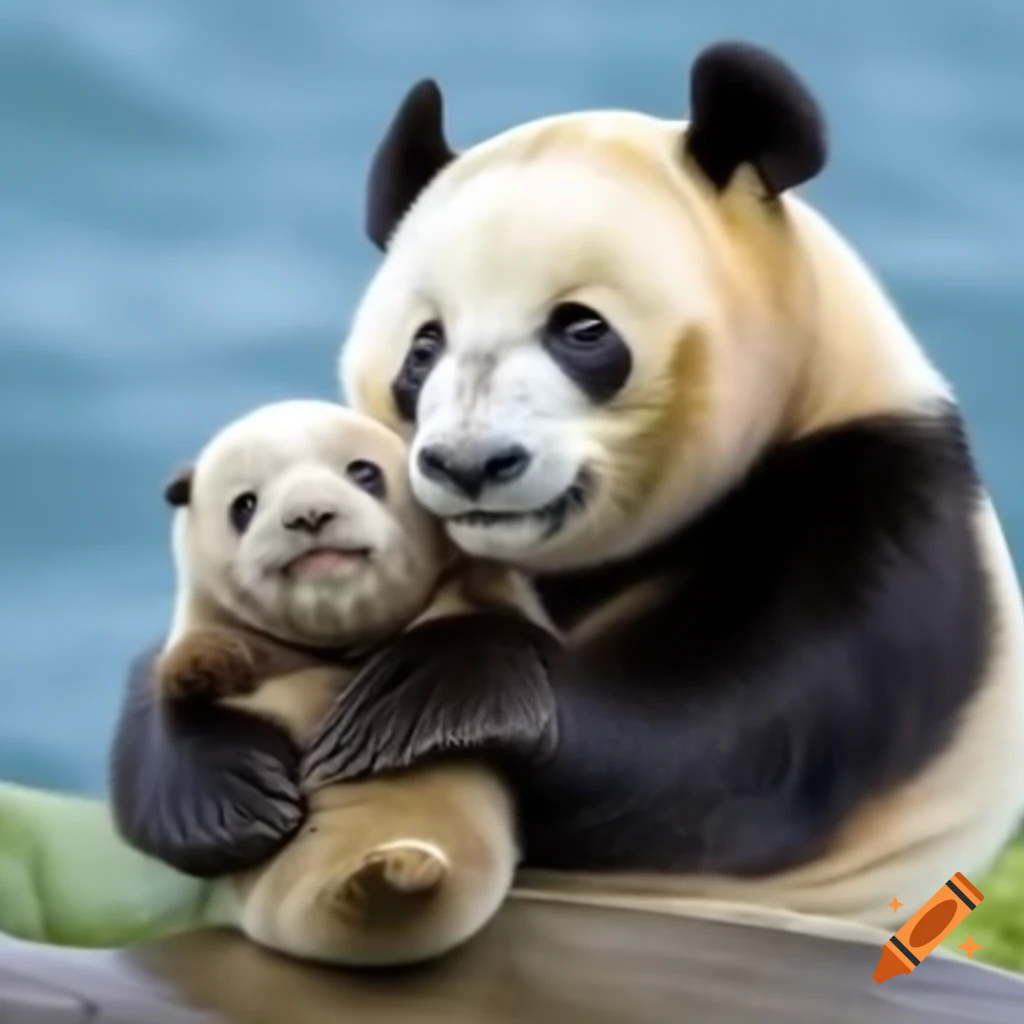 Cute panda hugging small seal in a romantic style on Craiyon