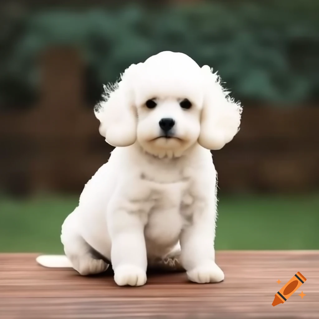 Cute short-legged white poodle with round eyes on Craiyon