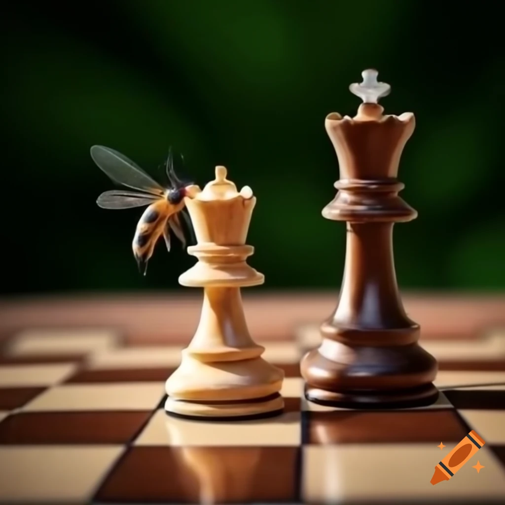 Close-up of chess pieces with a fly in 4K resolution on Craiyon