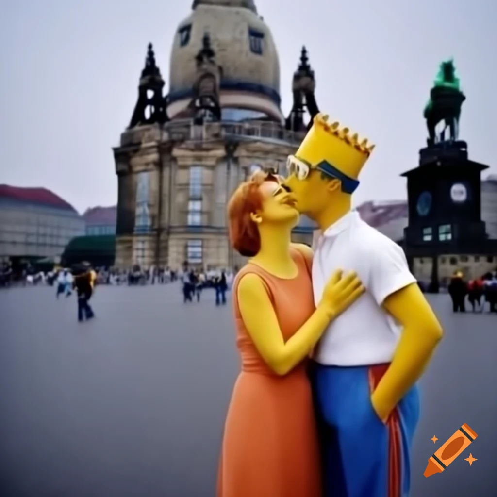 Couple's first date in Dresden illustrated in Simpsons style on Craiyon