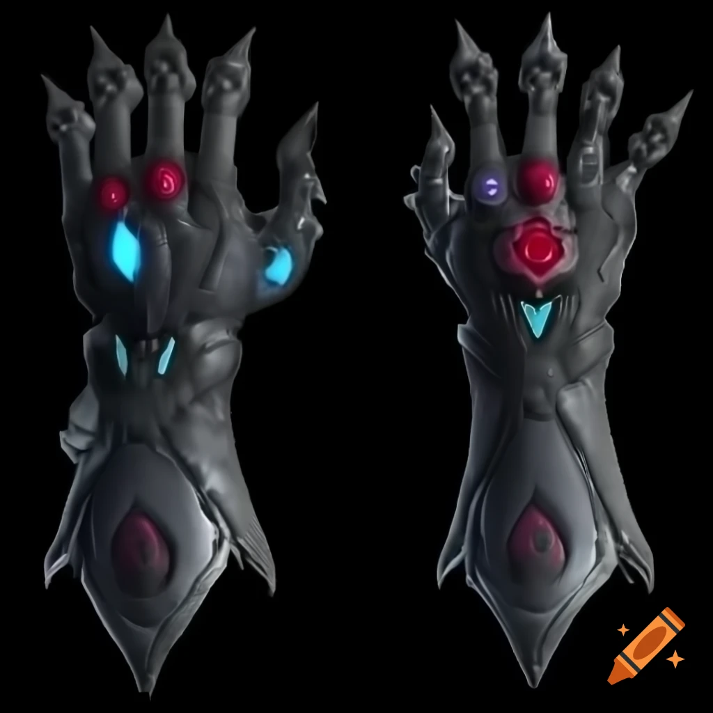 Obsidian gauntlet with crowns pulsing crimson energy, symbolizing fate ...