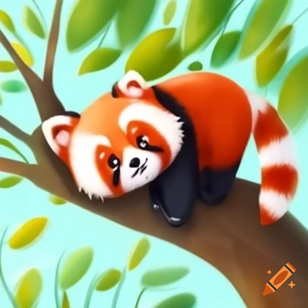 Cute red panda hanging from tree branch on Craiyon