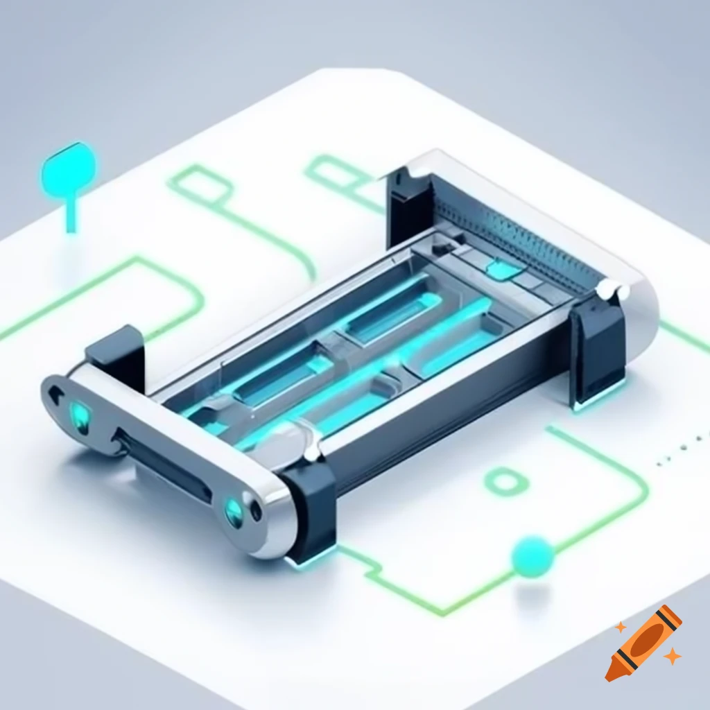 Futuristic EV battery tray with aluminum frame and glowing latches ...