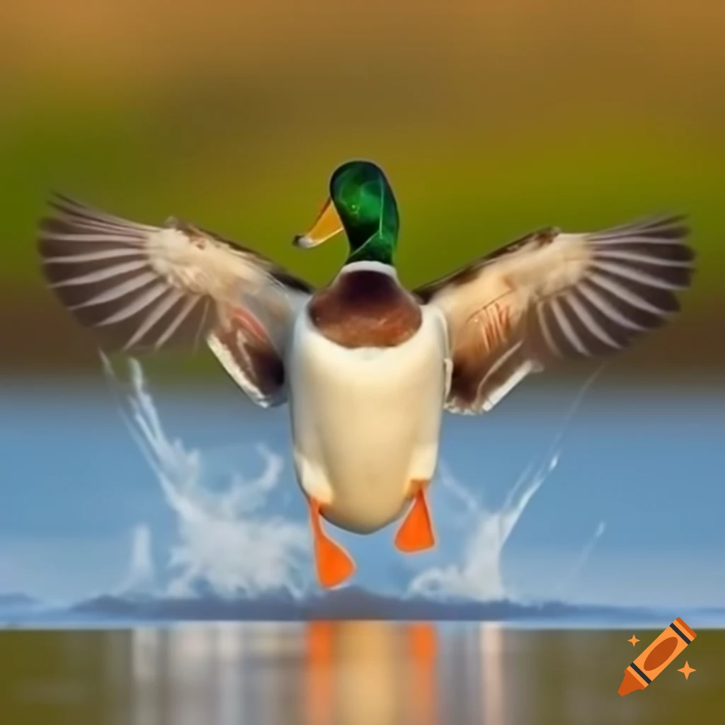 Cute muscovy duck jumping in a colorful puddle on Craiyon