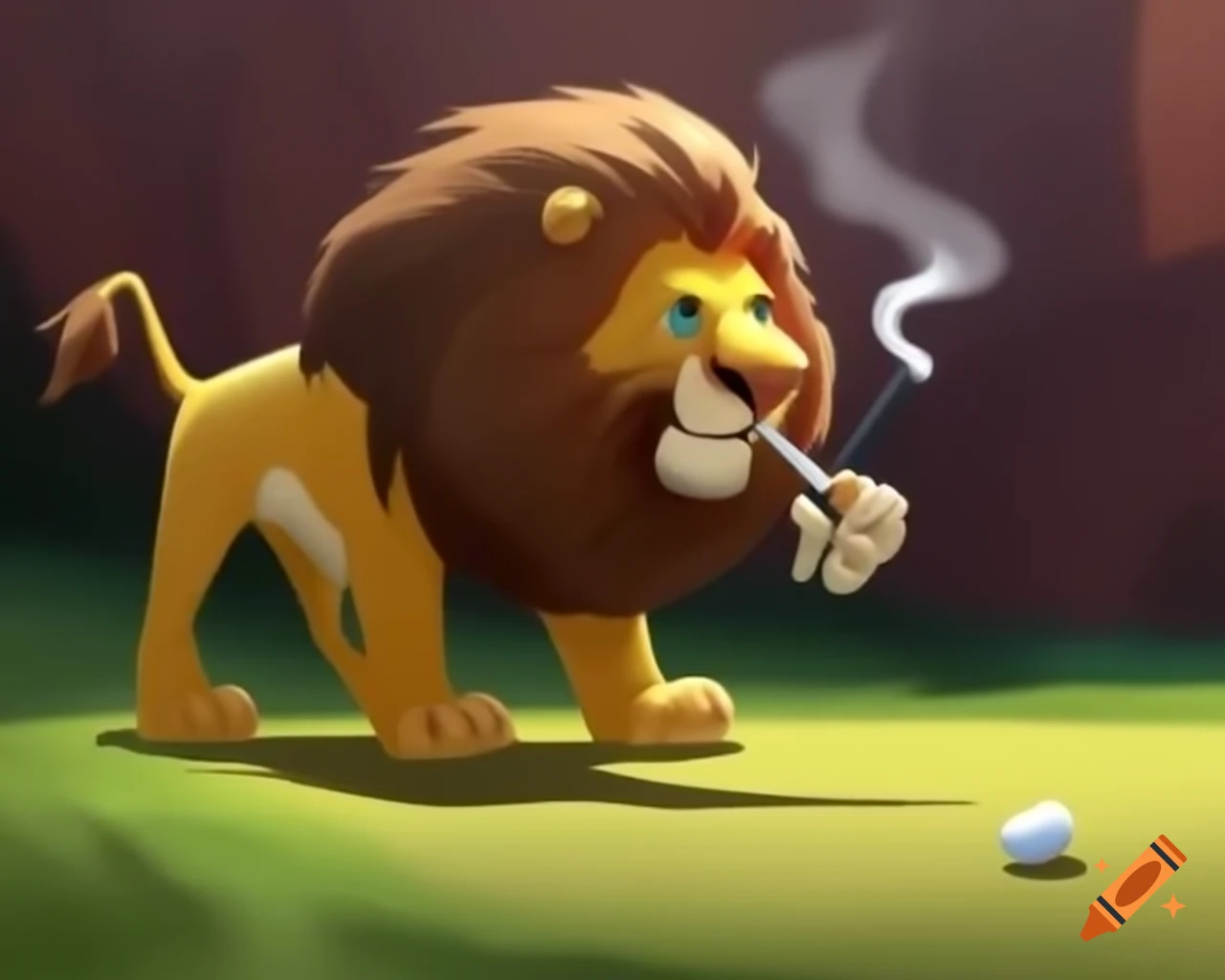 Lion playing golf in Grand Canyon while smoking cigarette on Craiyon