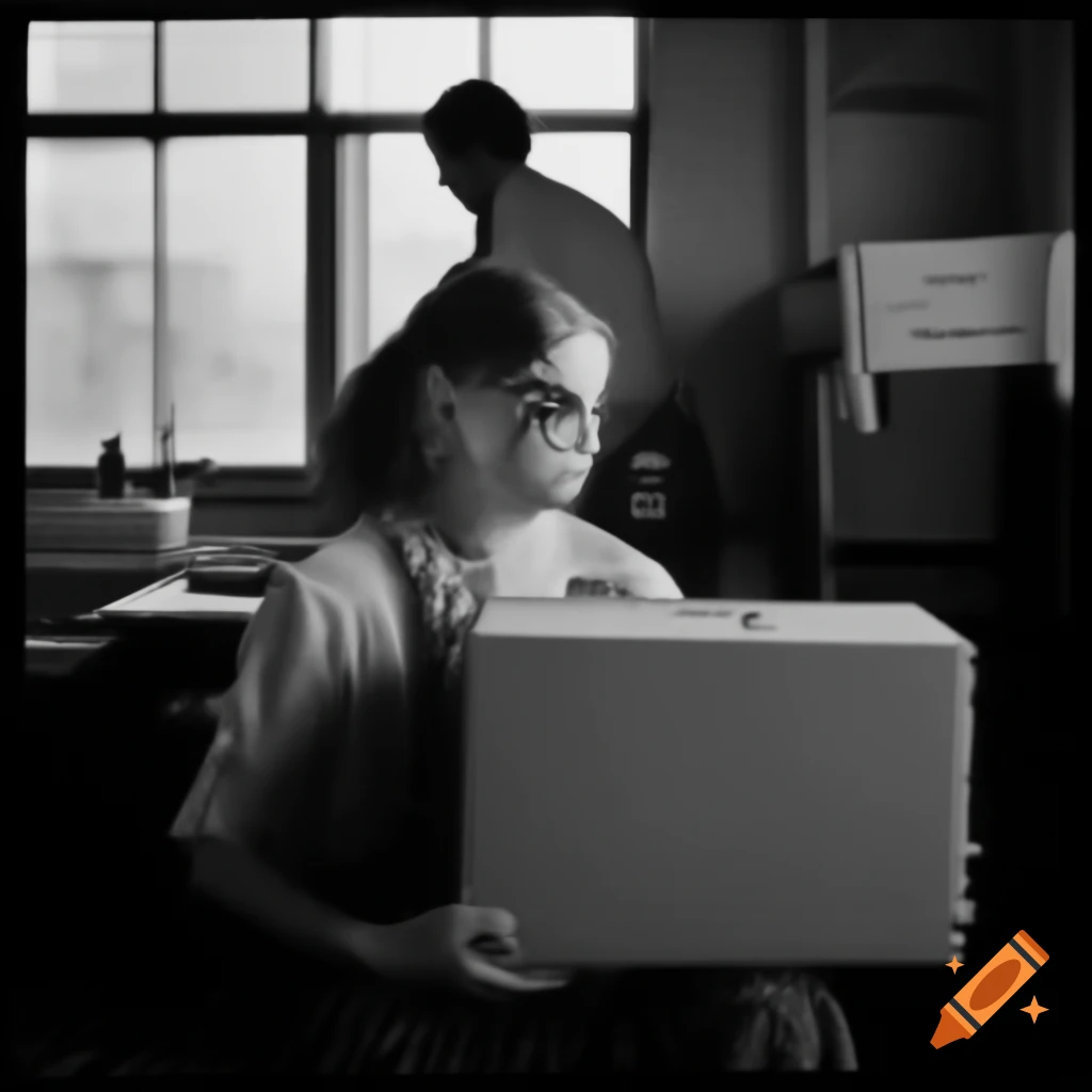 Male with Down syndrome holding empty box in office, looking sad on Craiyon