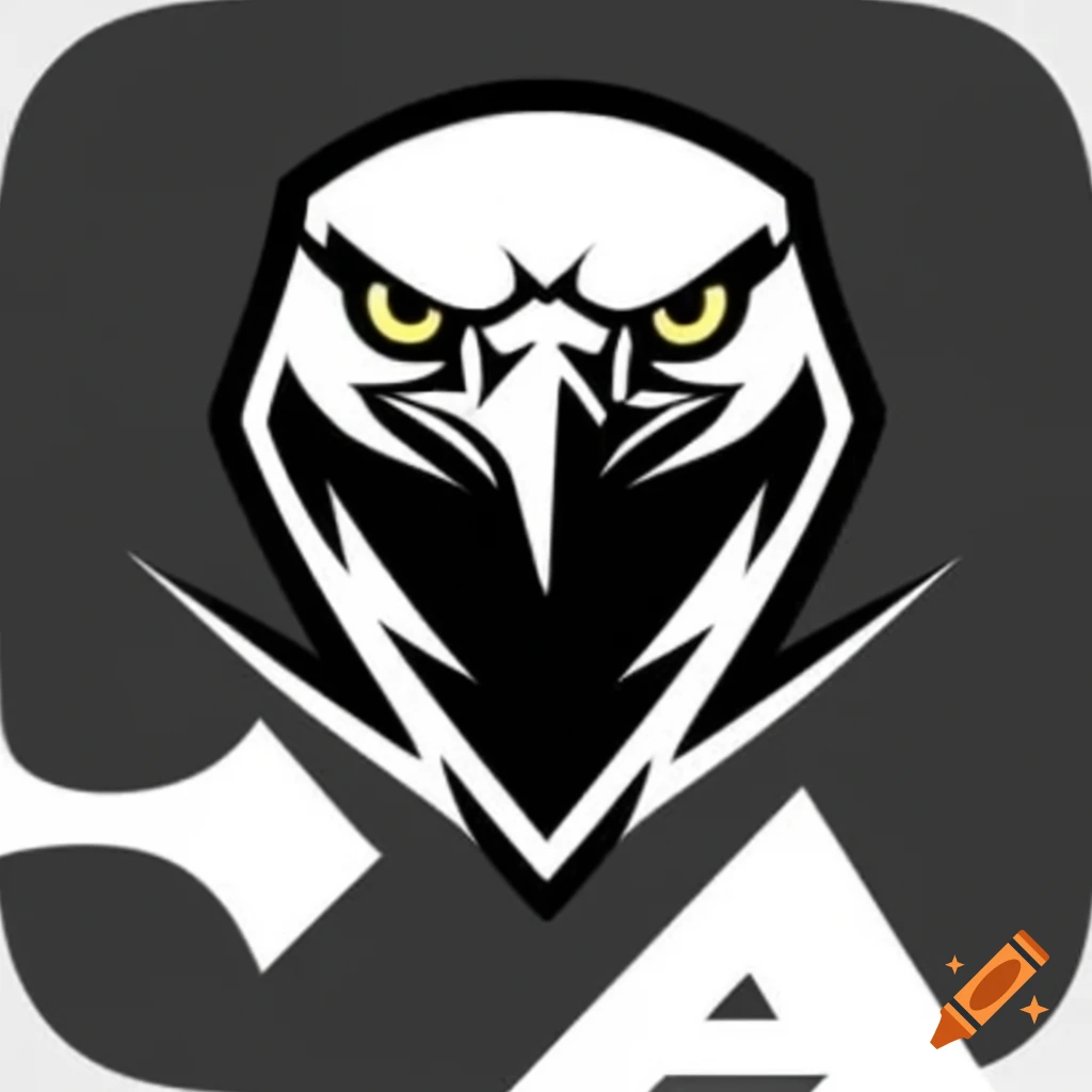 Black and white esports logo featuring an angry hawk head on Craiyon