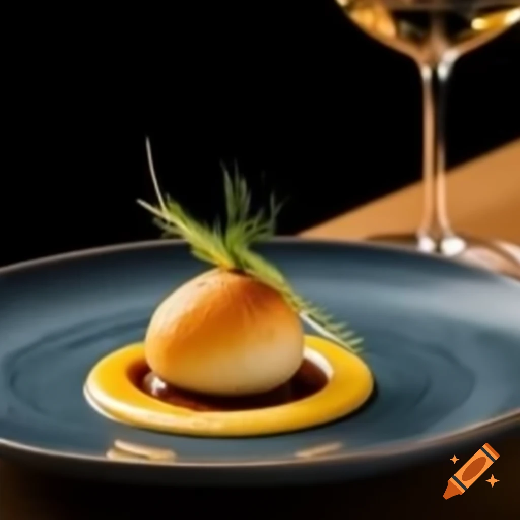 Closeup of elegant food presentation at Michelin star restaurant during ...