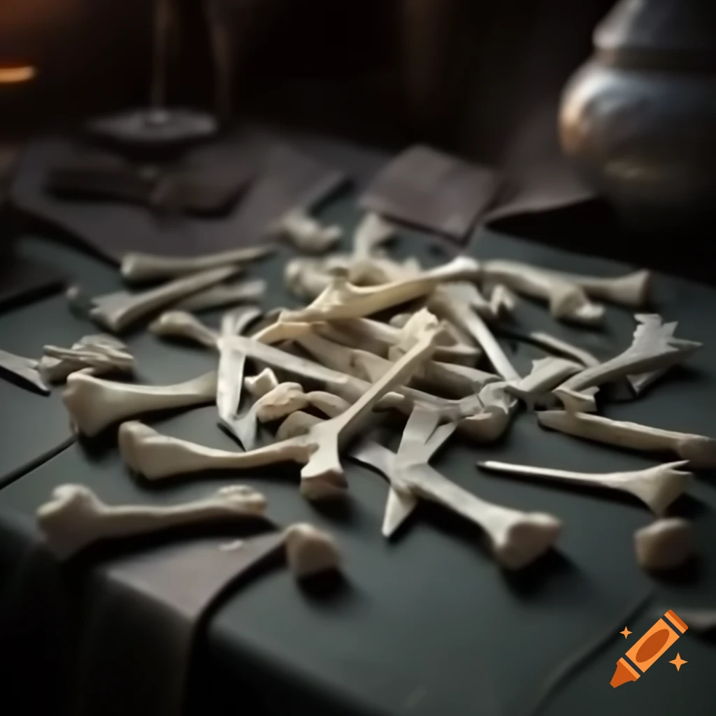 Scattered bone fragments with Viking runes in RPG adventure setting on ...
