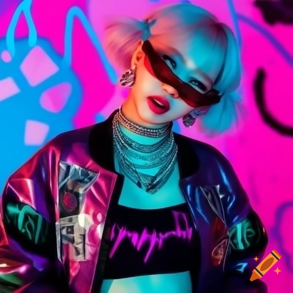 Momo from TWICE with bold neon teal and electric blue hair in edgy ...