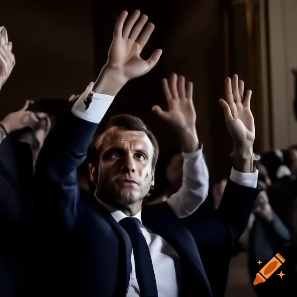 Emmanuel Macron gesturing in formal setting, reflecting political ...