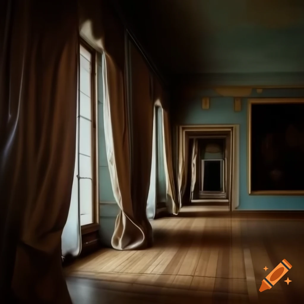 Baroque period empty room with curtains and dramatic lighting on Craiyon