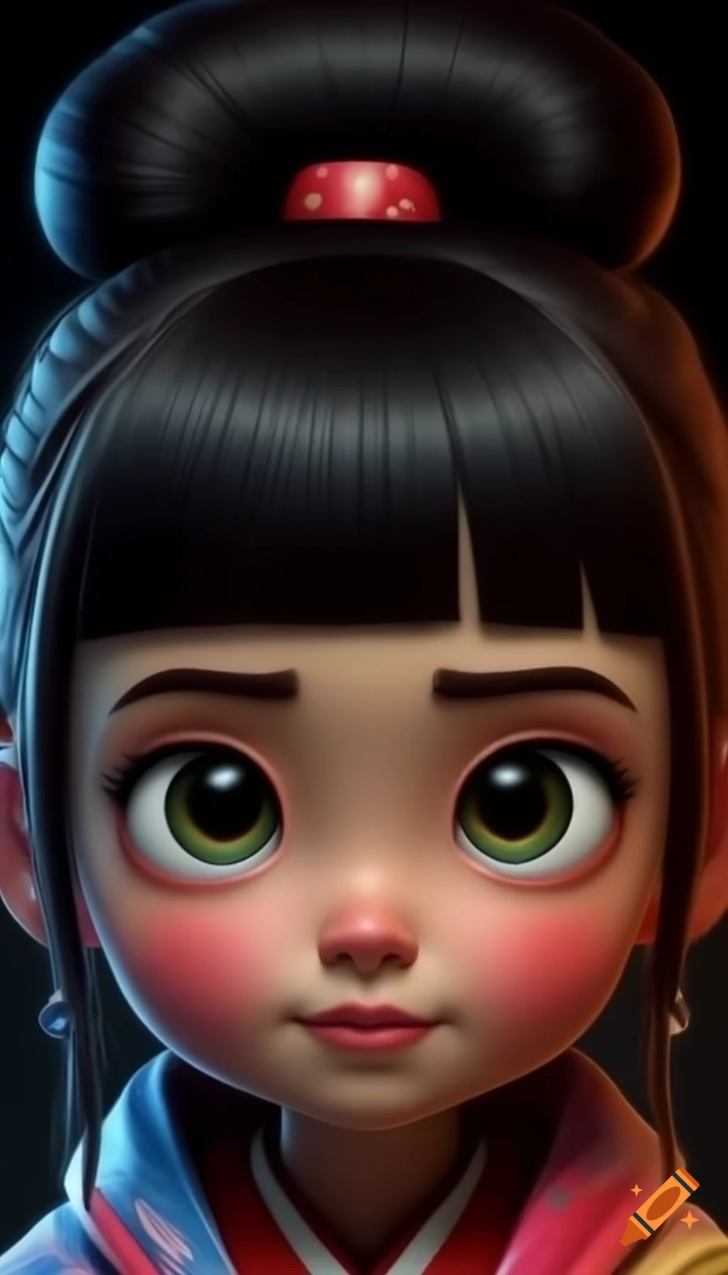 Animated movie poster featuring Japanese girl in 3D art style, Disney ...