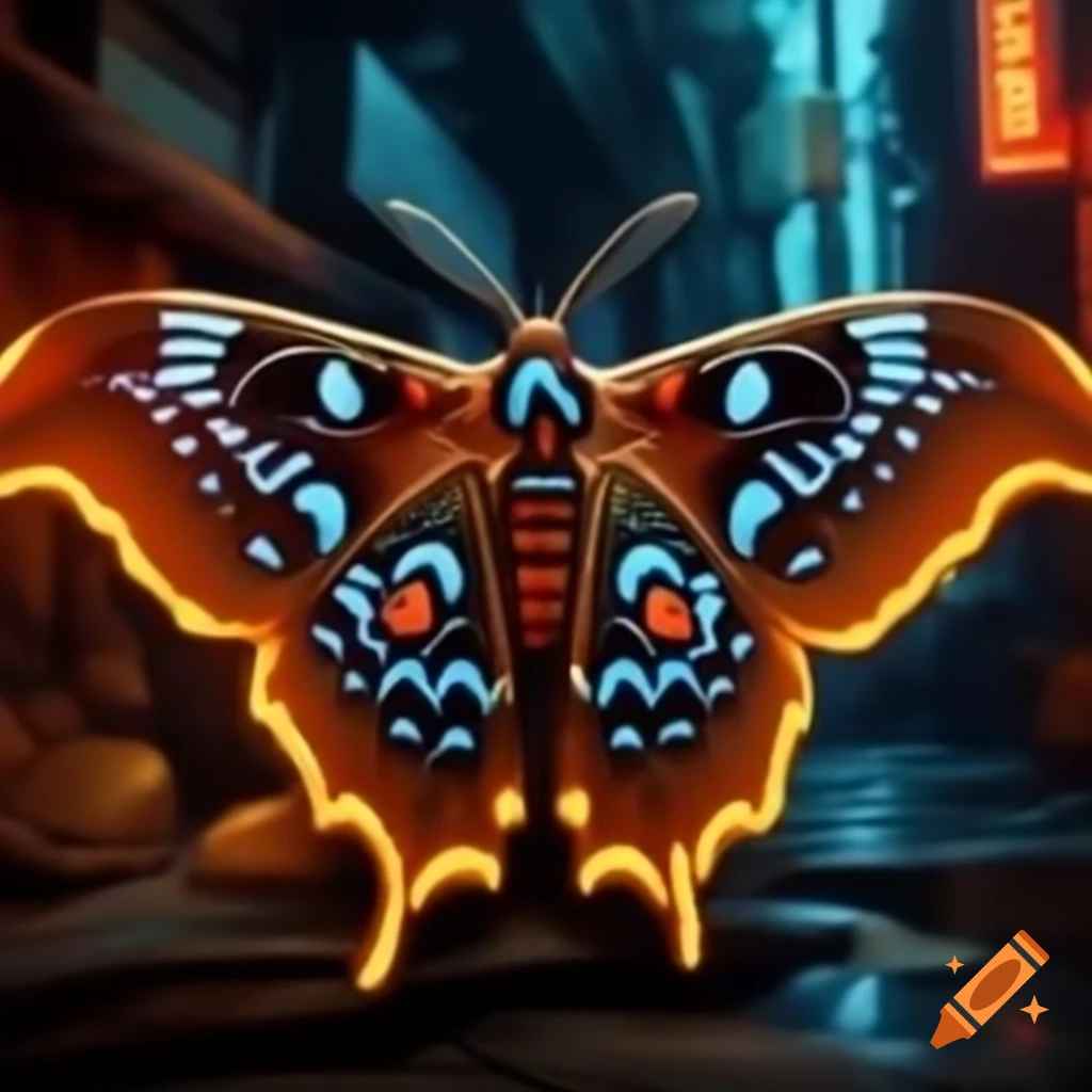 Glowing moths in Indian streets, dark neon art style on Craiyon