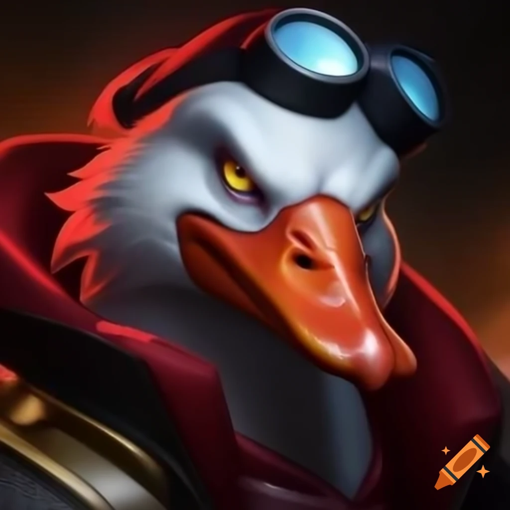 Cartoon portrait of white goose with angry expression wearing fighter ...