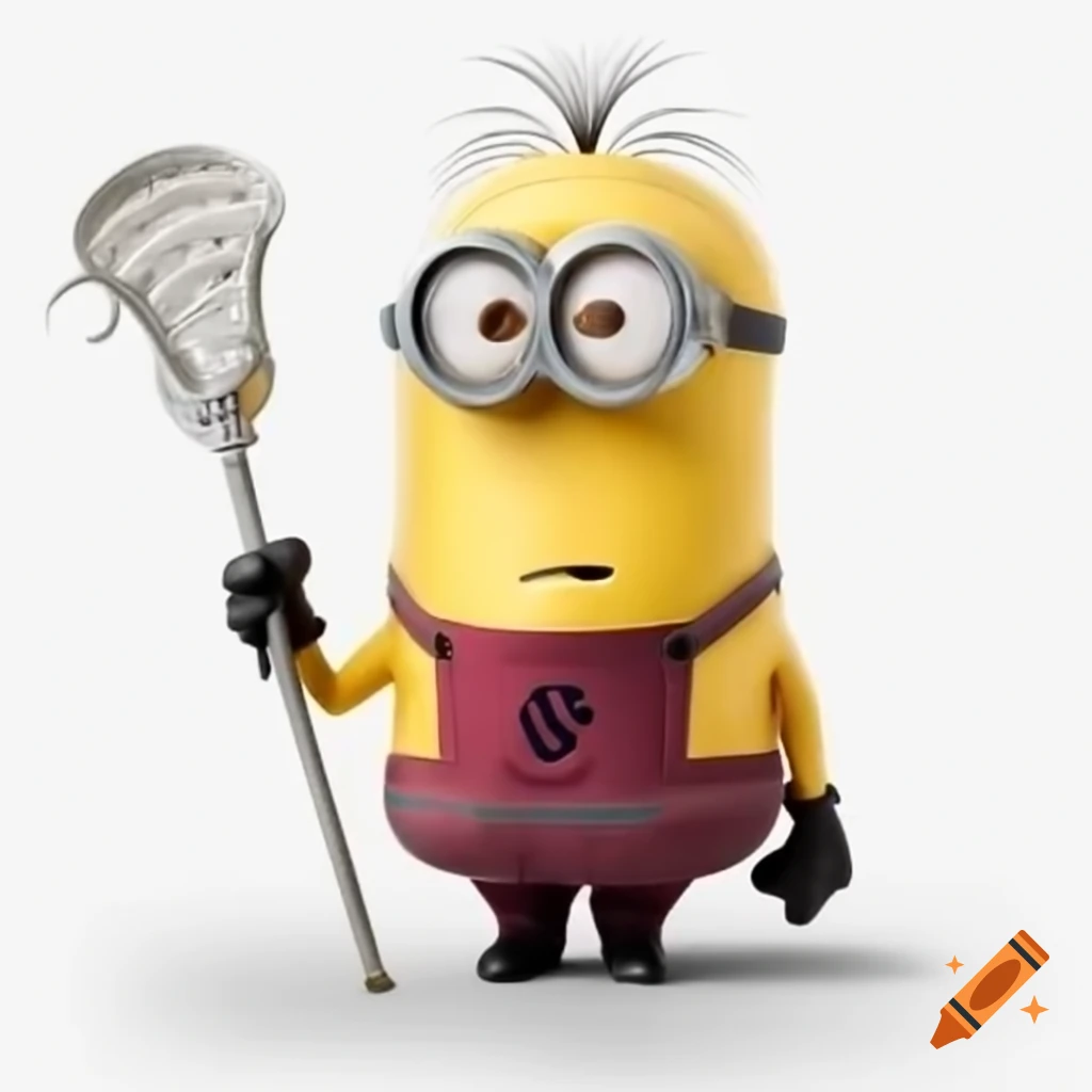 Yellow minion playing lacrosse in maroon jersey against white ...