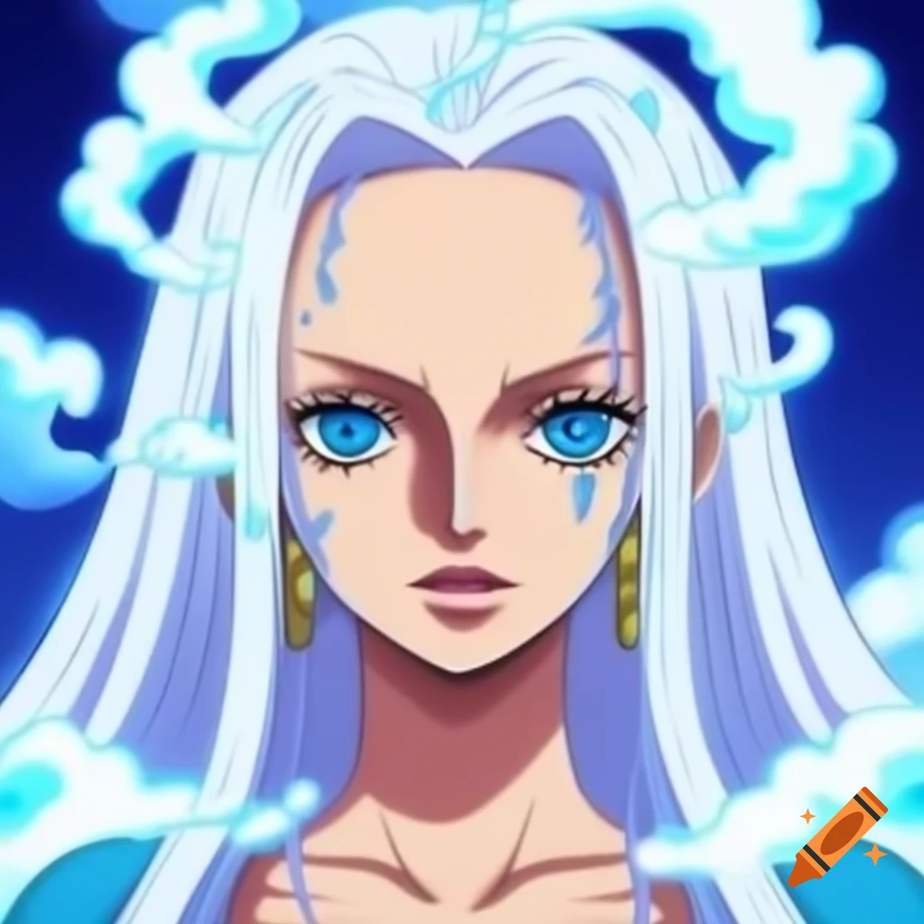 White haired, blue eyed female character from One Piece with cloud ...