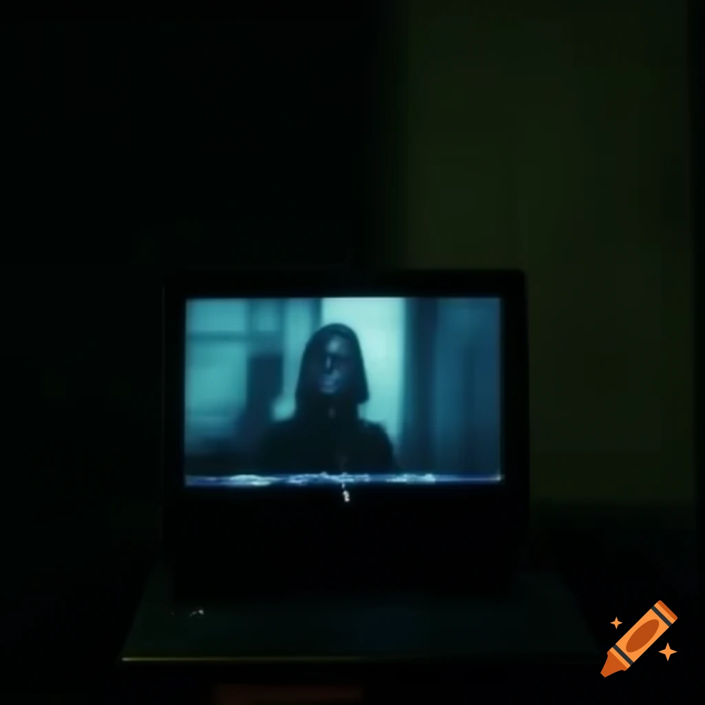 Close-up of grainy haunted video screen with strange distortions and ...