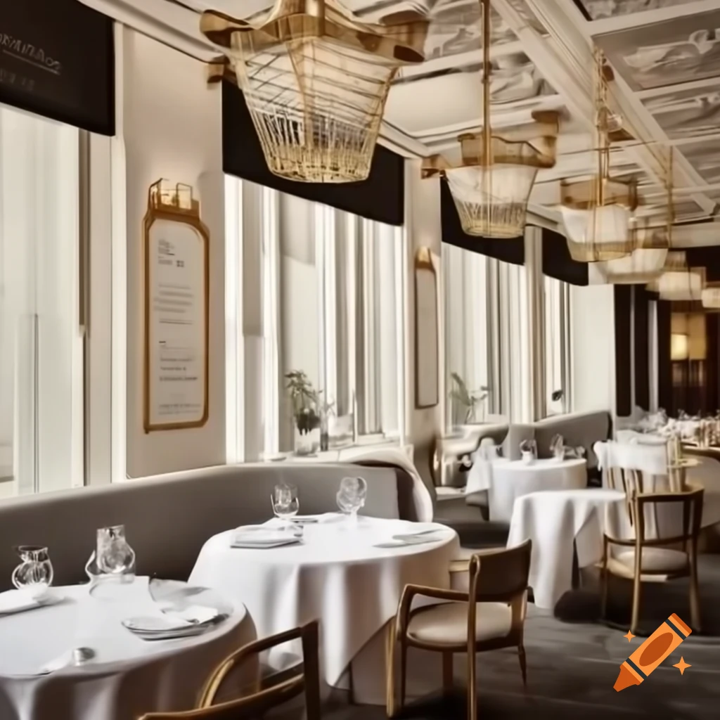 Elegant table setting in Michelin star restaurant with white decor and ...